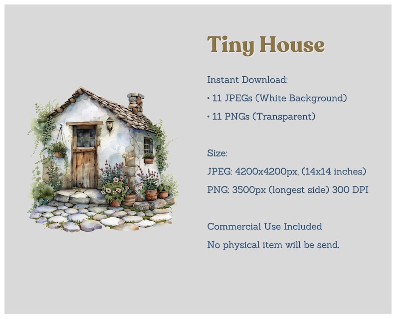 Watercolor Tiny House Clipart, 11 High-quality PNG and JPG Files ...