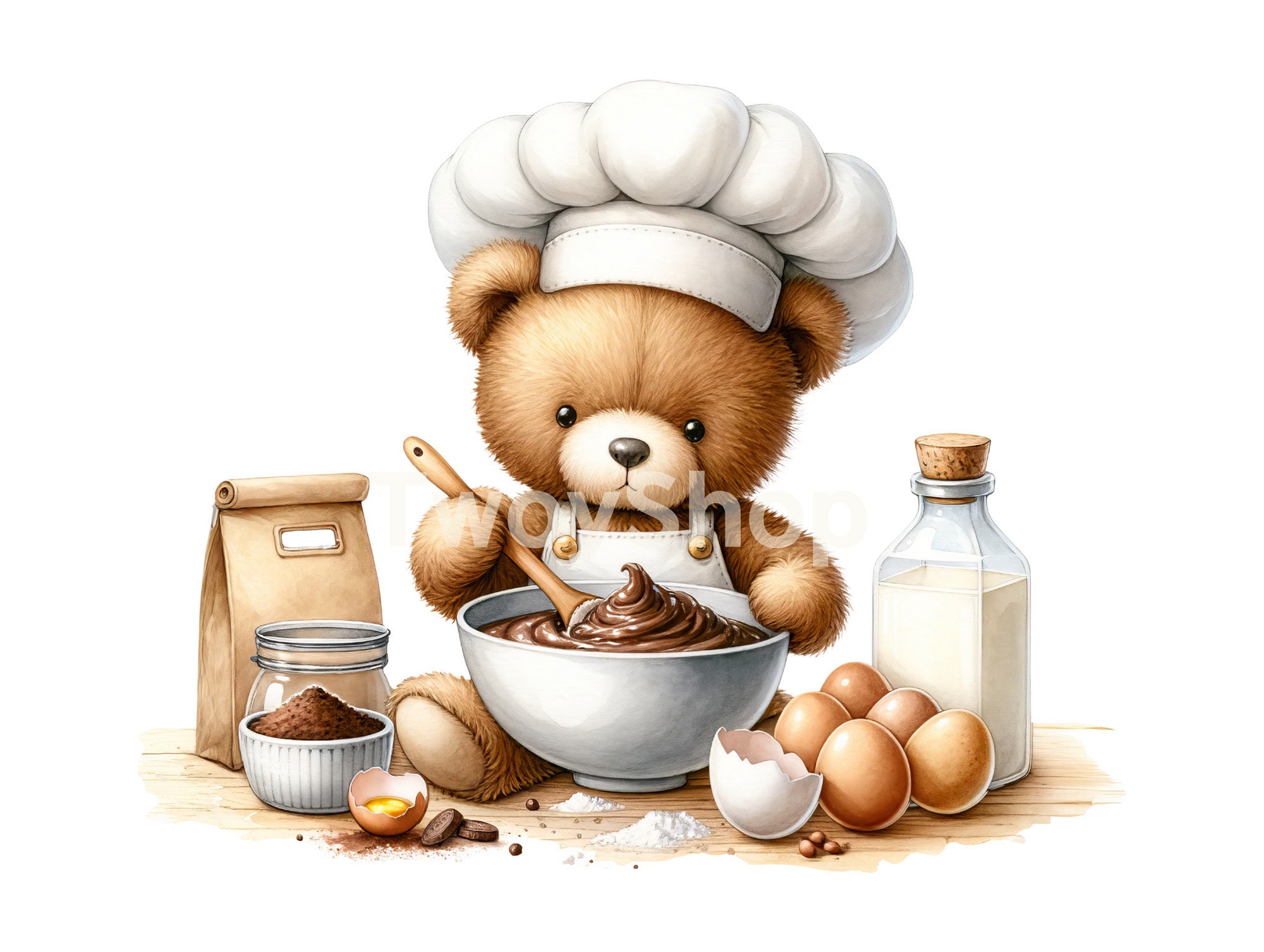 Cute Teddy Bear Chef Clipart Set 10 High-quality PNG & JPG Files for ...