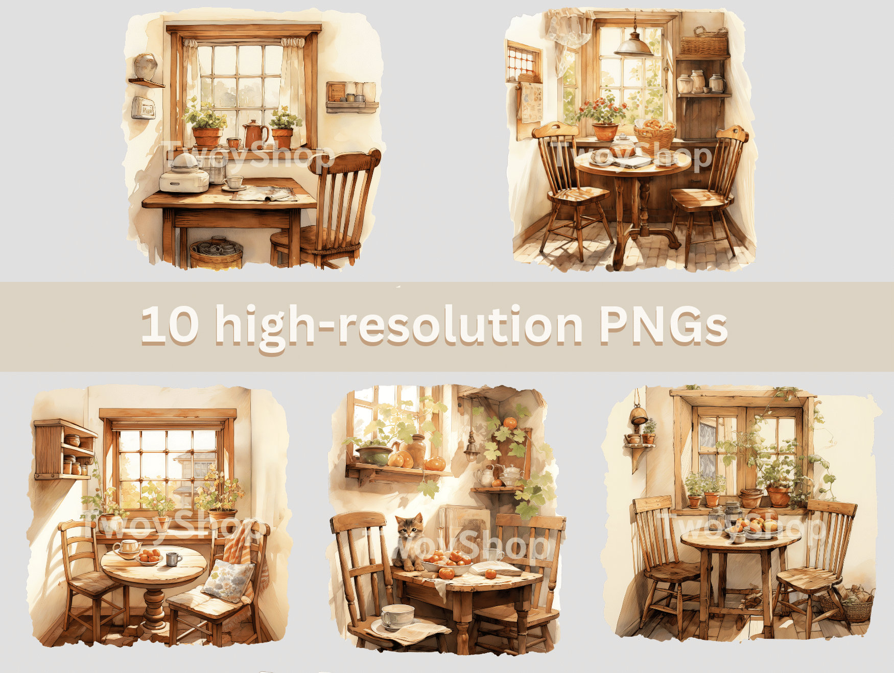 Watercolor Cozy Window Nook Clipart: 10 PNG & JPEG Files (digital ...