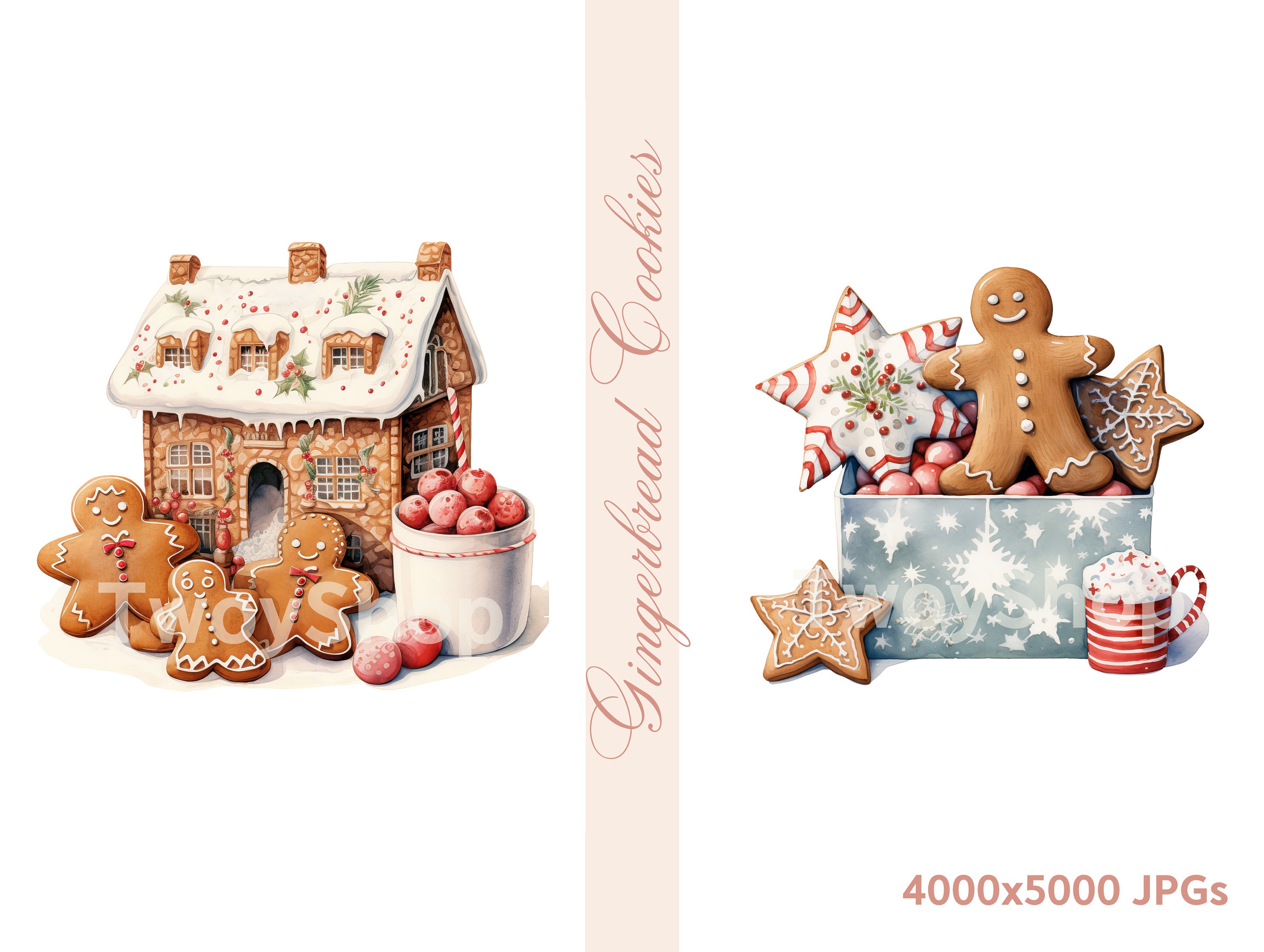 Watercolor Gingerbread Cookies Clipart, 10 Jpegs and PNG Files ...