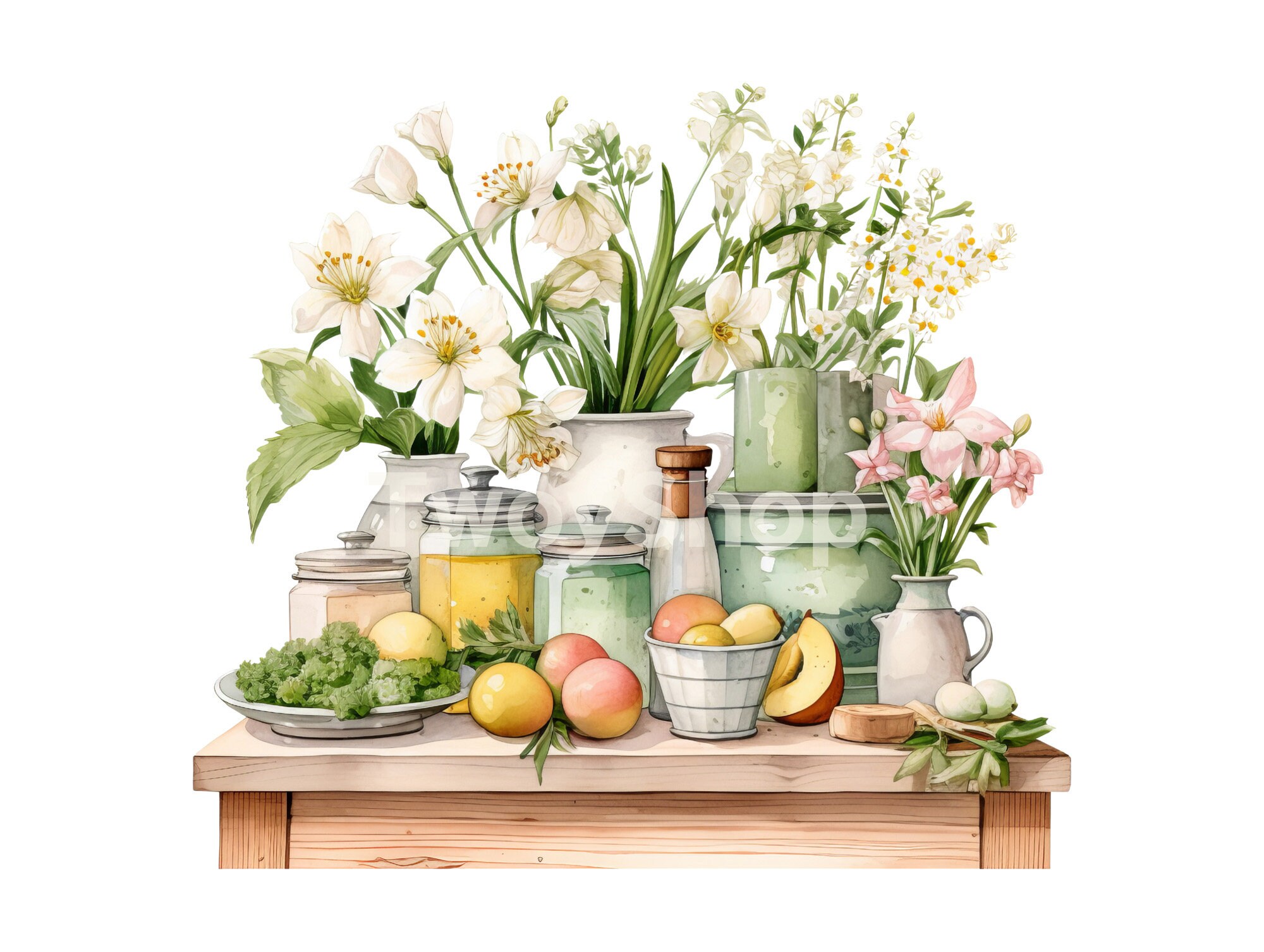 Kitchen Still Life Watercolor Clipart, 10 High-quality PNG and JPG ...