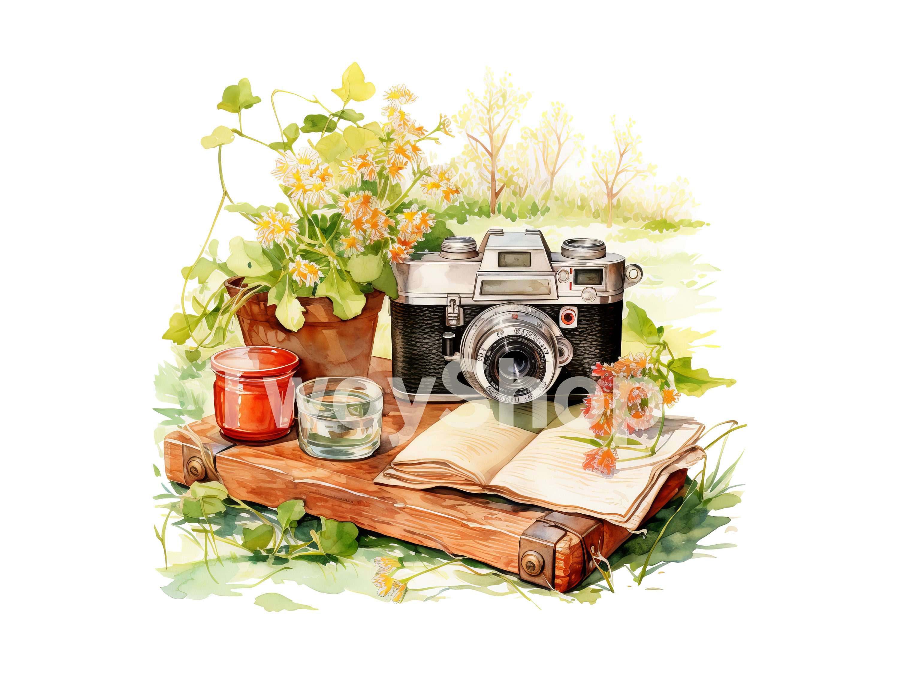 Watercolor Spring Camera Clipart, Hello Spring Floral Vintage Camera 10 ...