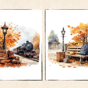Watercolor Autumn Travel Clipart - Fall Train Trip 10 High Quality PNG ...