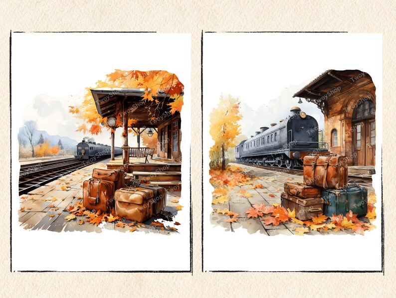 Watercolor Autumn Travel Clipart - Fall Train Trip 10 High Quality PNG ...