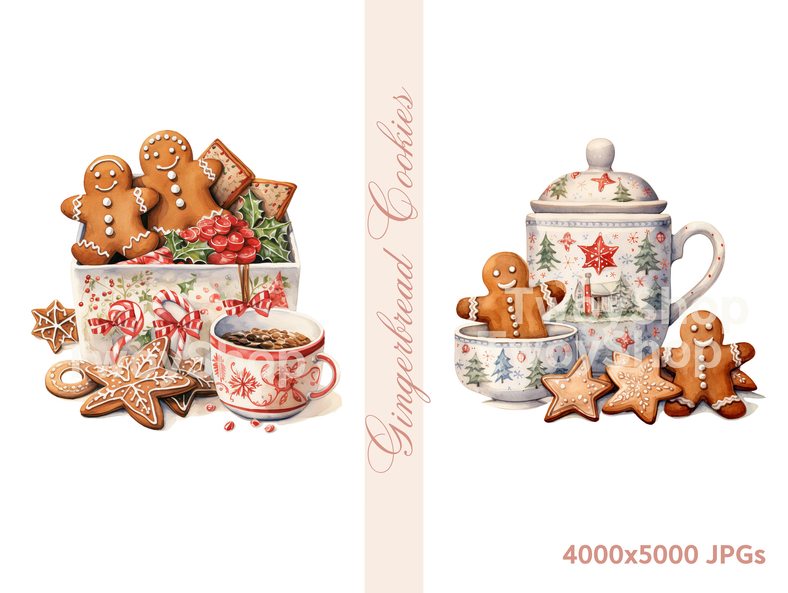 Watercolor Gingerbread Cookies Clipart, 10 Jpegs and PNG Files ...