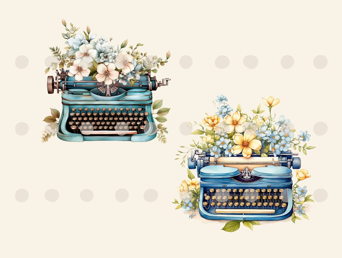 Watercolor Floral Typewriter Clipart 10 High Quality Jpegs - Etsy