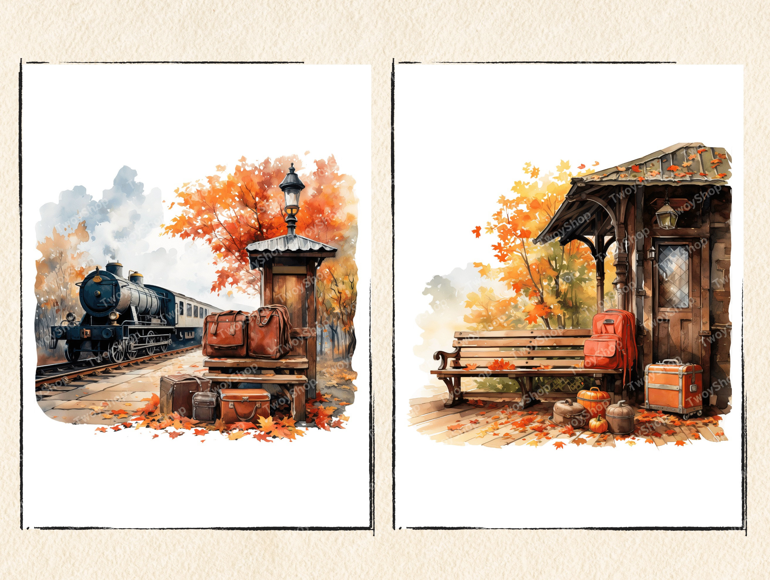 Watercolor Autumn Travel Clipart Fall Train Trip 10 High Quality PNG ...