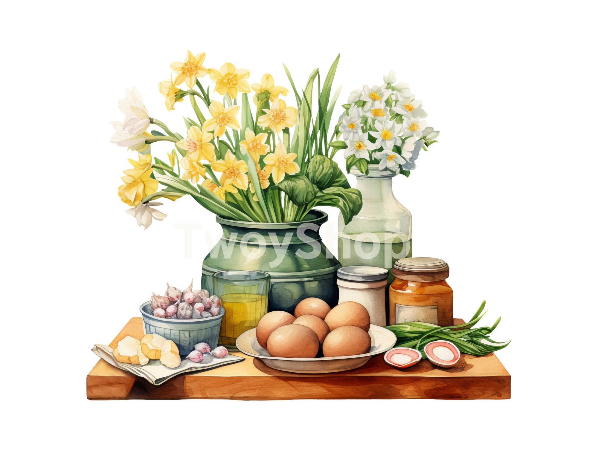Kitchen Still Life Watercolor Clipart, 10 High-quality PNG and JPG ...