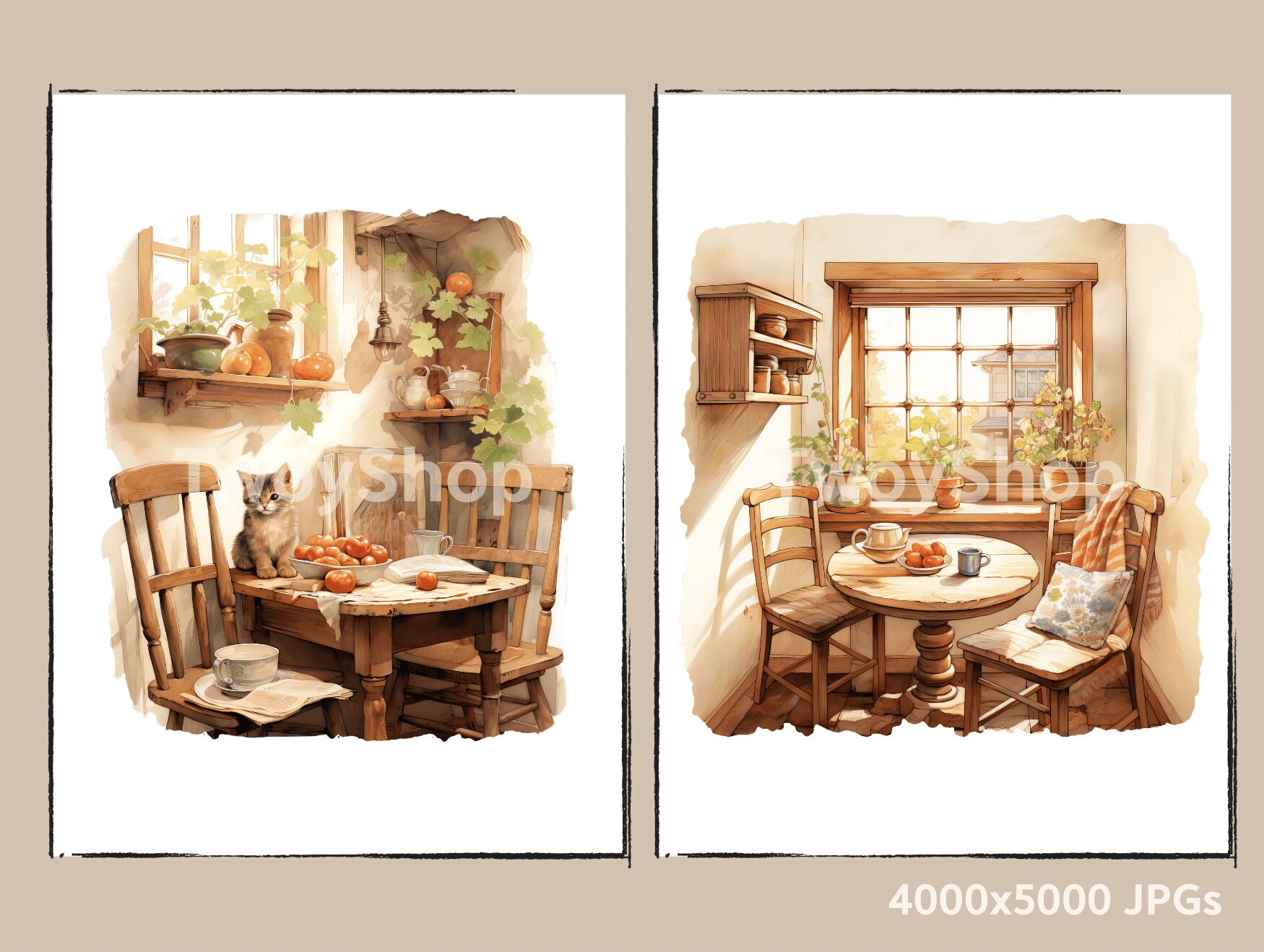 Watercolor Cozy Window Nook Clipart: 10 PNG & JPEG Files (digital ...