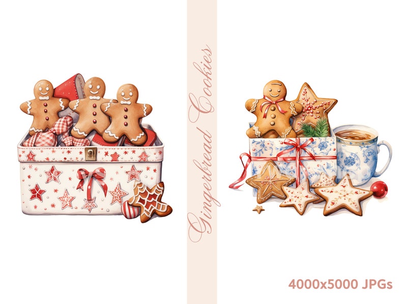 Watercolor Gingerbread Cookies Clipart, 10 Jpegs and PNG Files ...