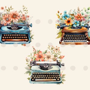 Watercolor Floral Typewriter Clipart 10 High Quality Jpegs - Etsy