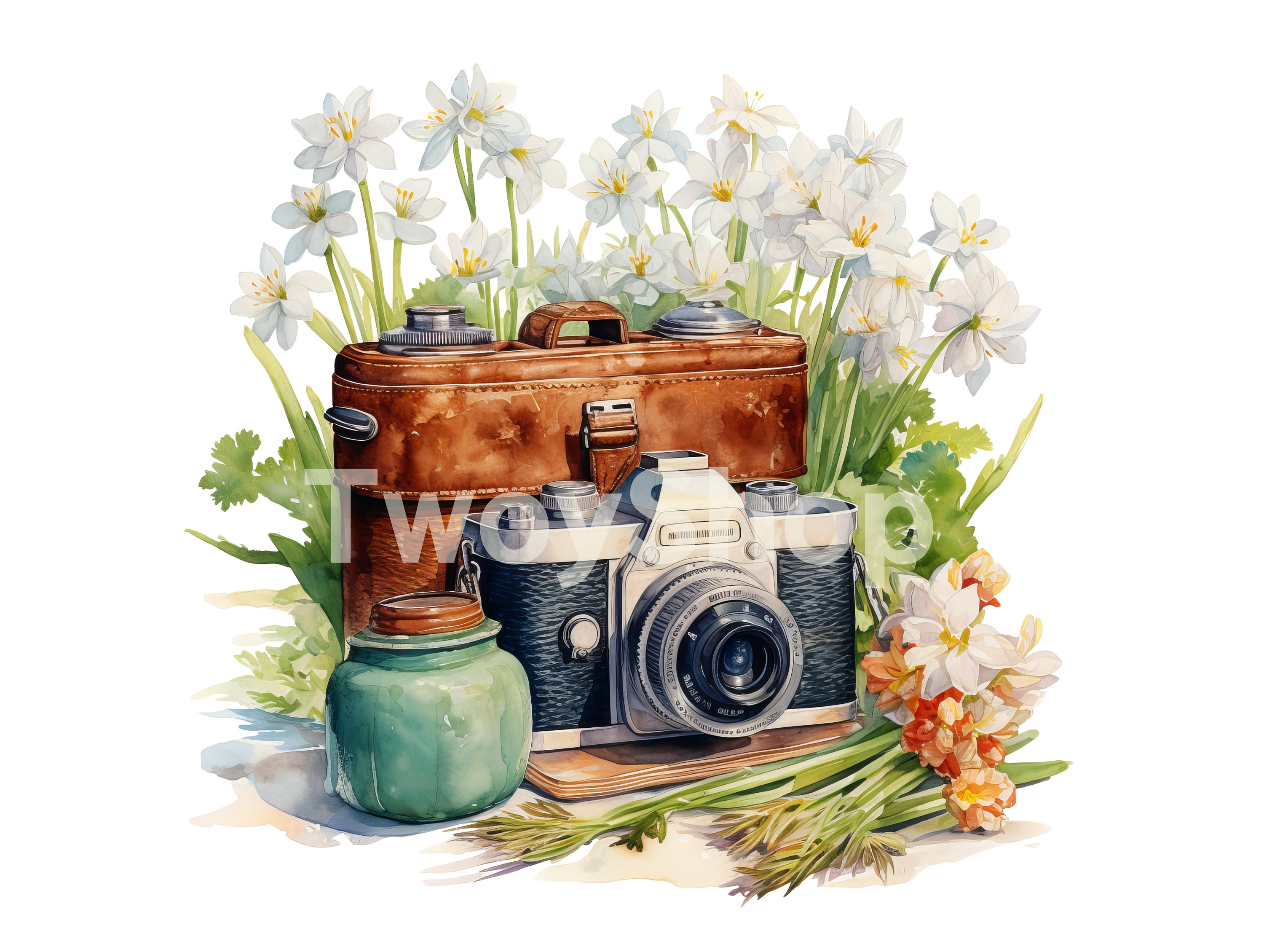 Watercolor Spring Camera Clipart, Hello Spring Floral Vintage Camera 10 ...