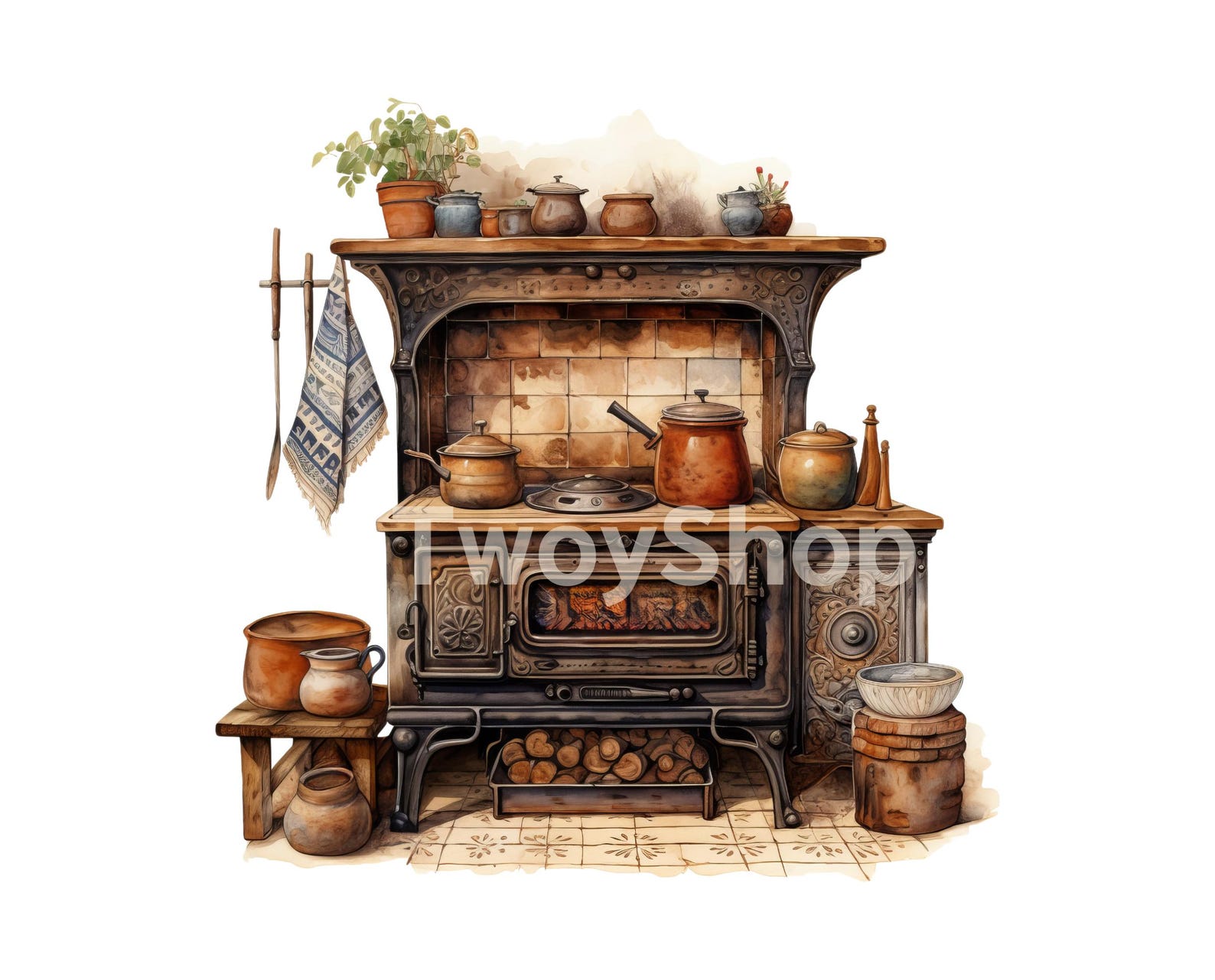 Watercolor Rustic Cozy Kitchen Clipart 10 High-quality Rustic ...