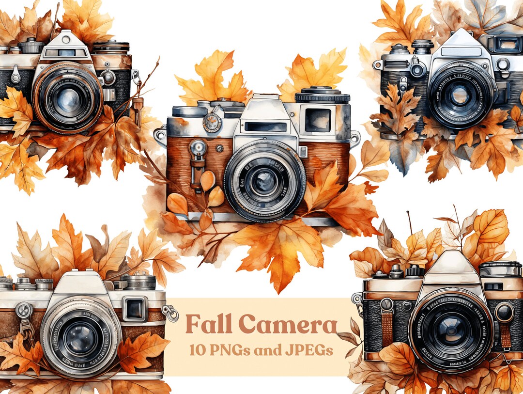 Watercolor Fall Camera Clipart - 10 High Quality PNG Files and Jpegs ...