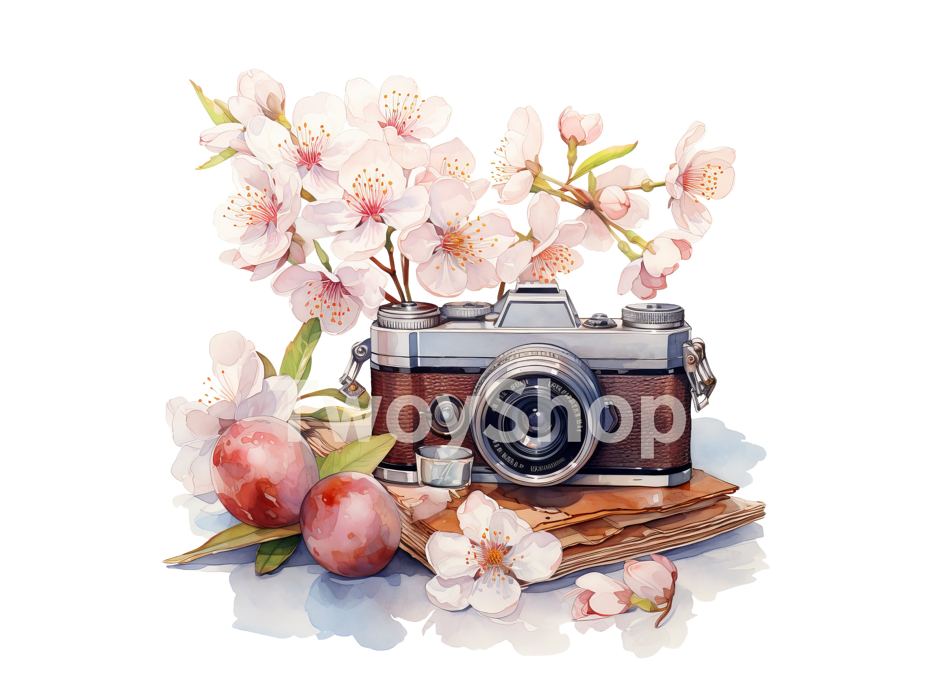 Watercolor Spring Camera Clipart, Hello Spring Floral Vintage Camera 10 ...
