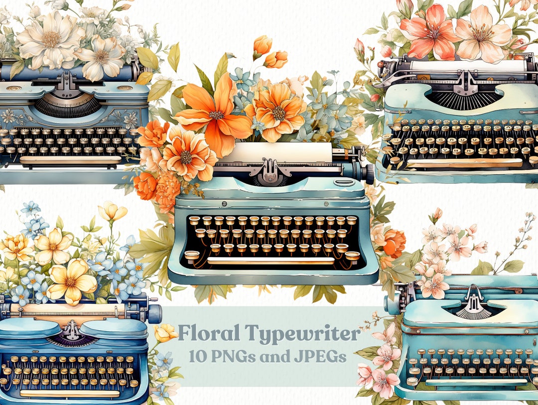 Watercolor Floral Typewriter Clipart 10 High Quality Jpegs - Etsy