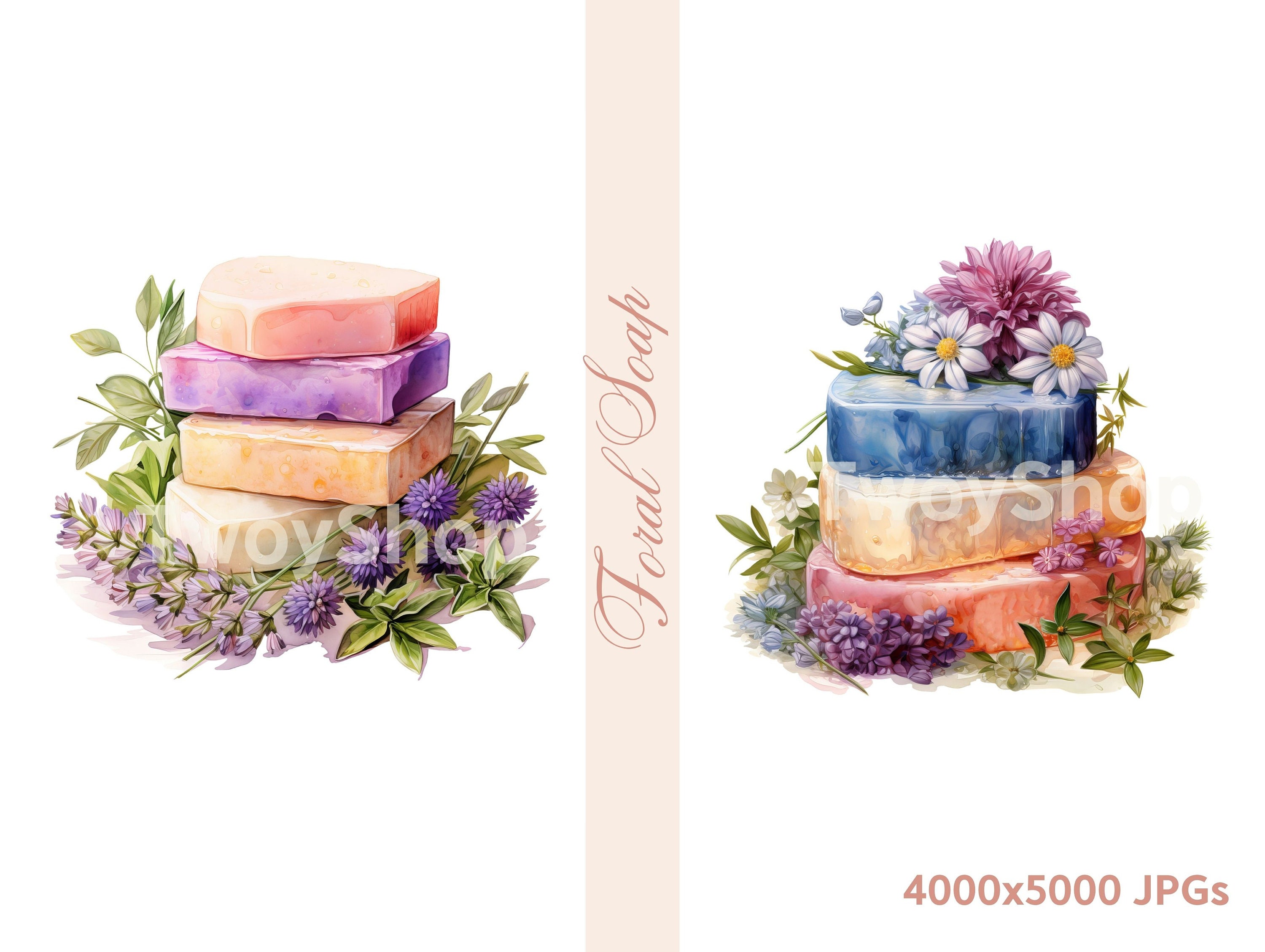 Watercolor Floral Soap Clipart: Lavender PNG & JPEG (digital Download ...