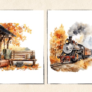 Watercolor Autumn Travel Clipart - Fall Train Trip 10 High Quality PNG ...