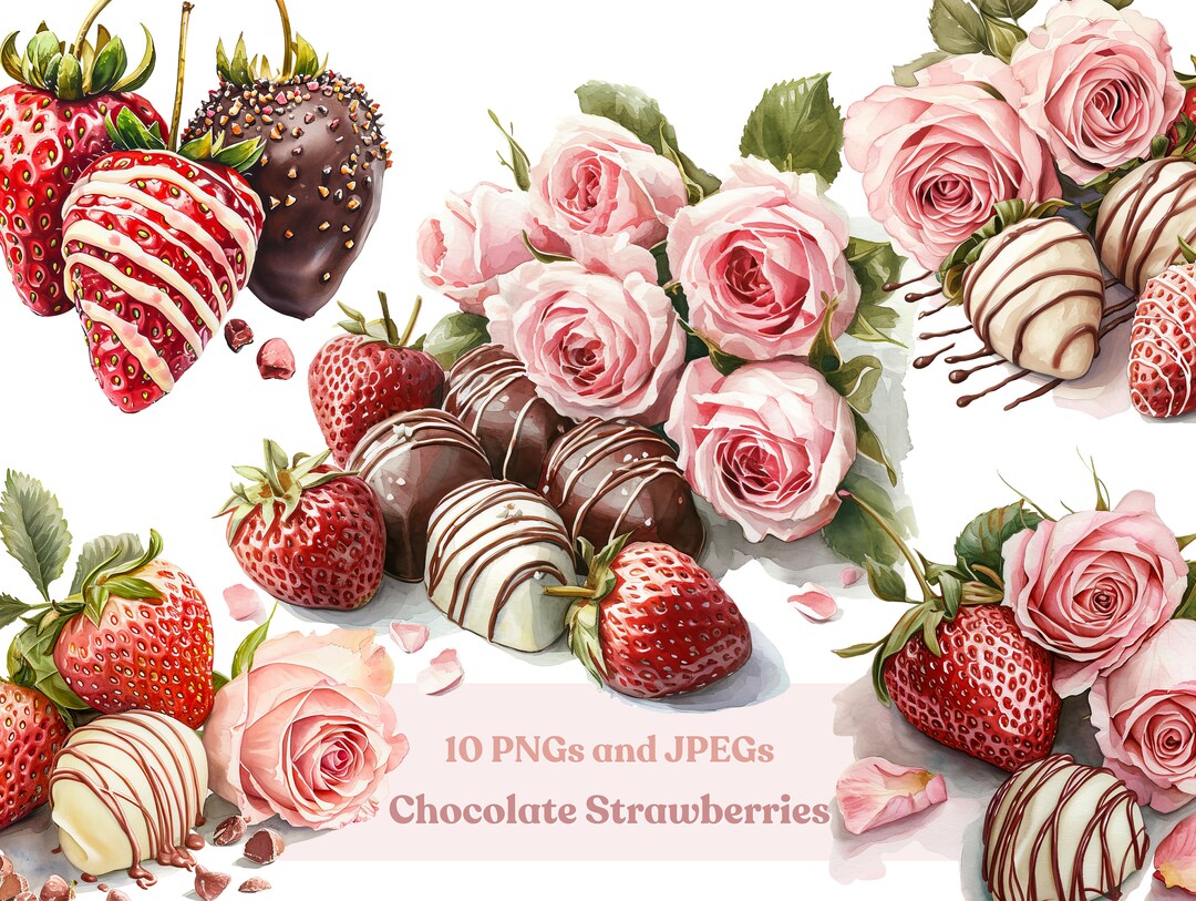 Watercolor Chocolate Strawberries Clipart, Valentines Day 10 High ...