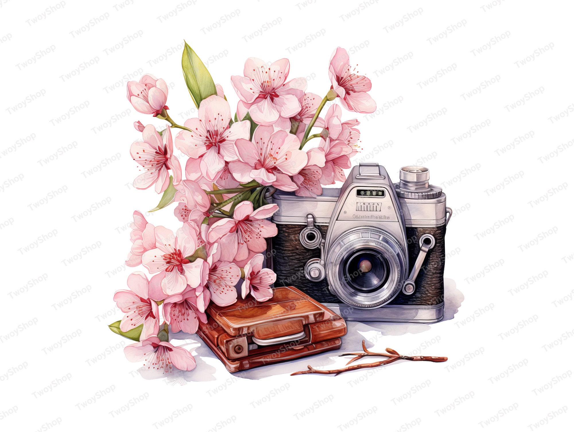 Watercolor Spring Camera Clipart, Hello Spring Floral Vintage Camera 10 ...