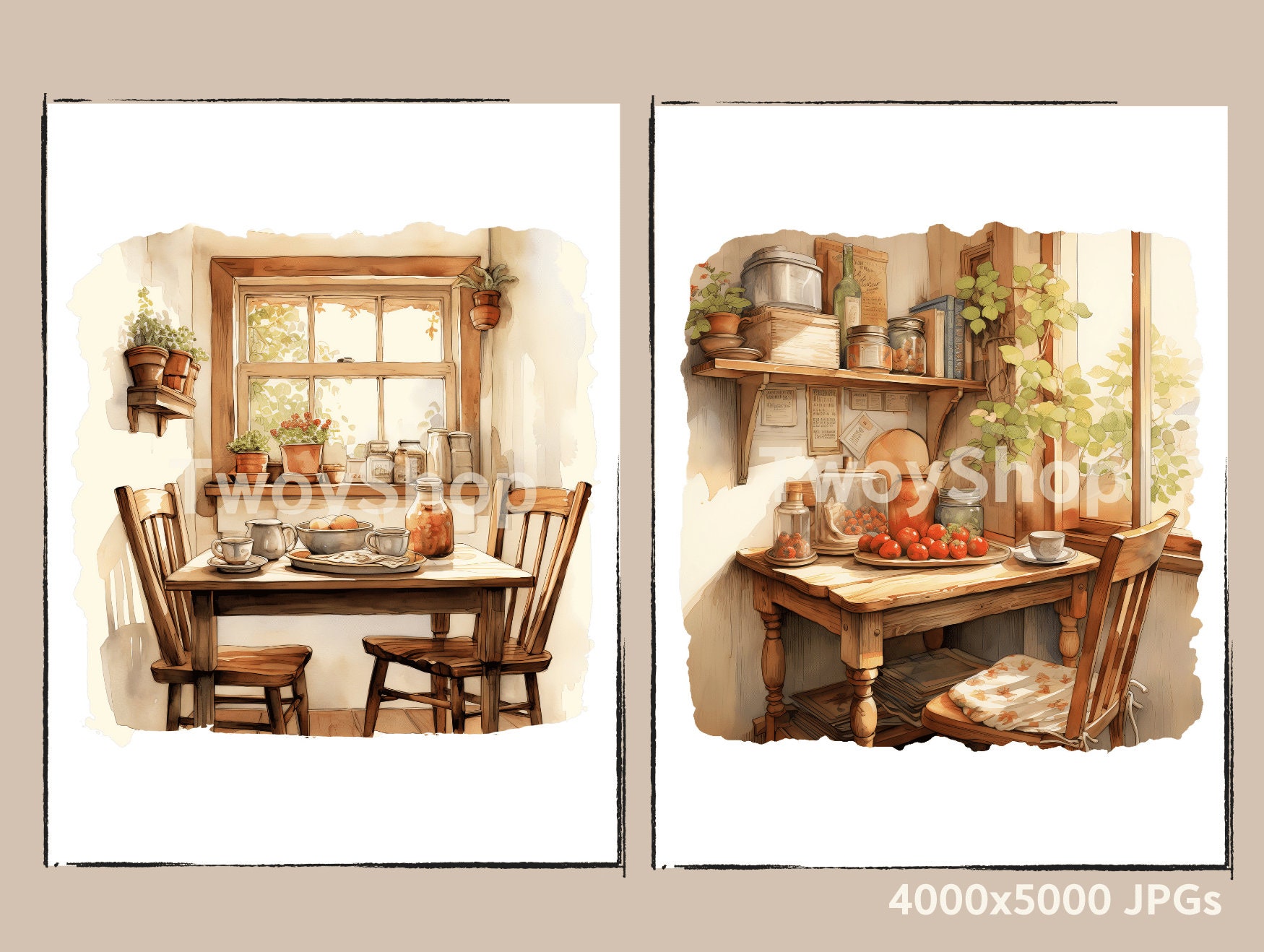 Watercolor Cozy Window Nook Clipart: 10 PNG & JPEG Files (digital ...