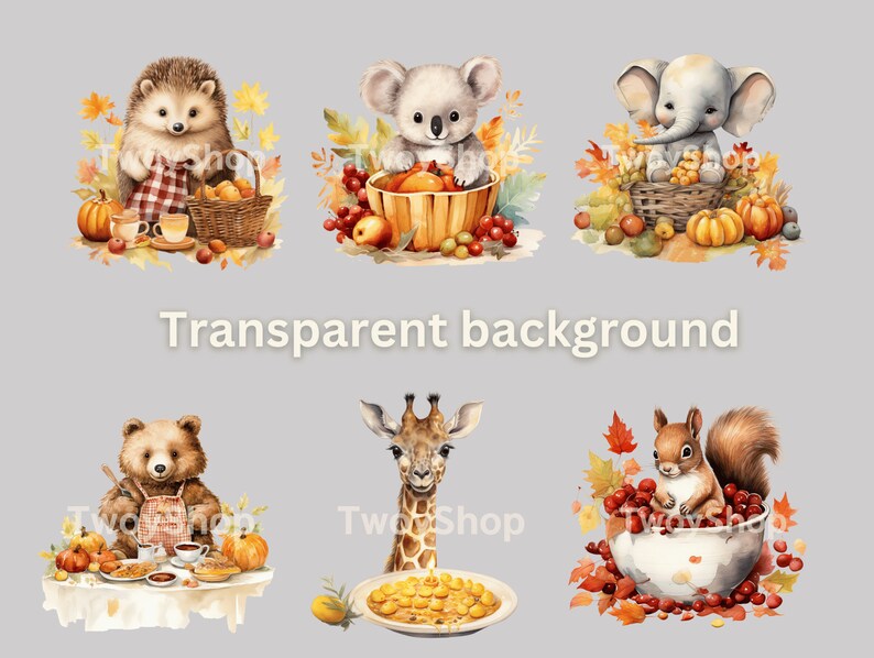 Watercolor Animals' Fall Kitchen Clipart Cute Animals, 12 High Quality ...