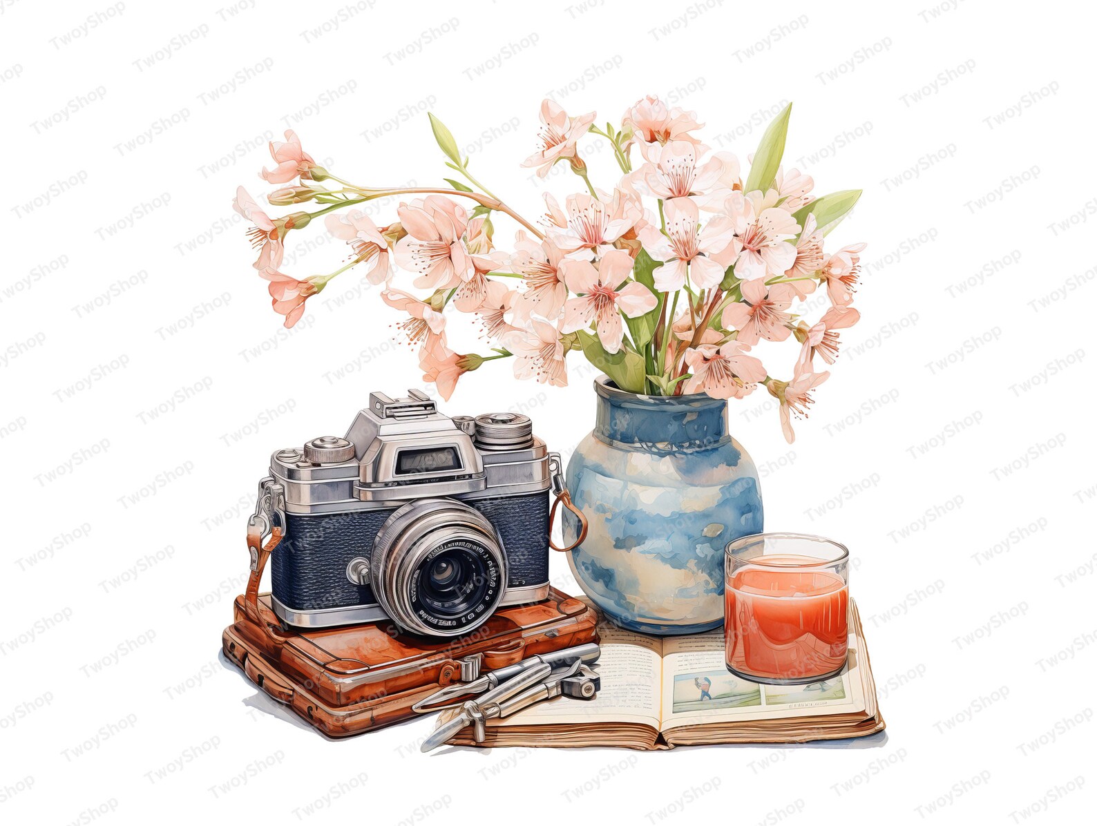 Watercolor Spring Camera Clipart, Hello Spring Floral Vintage Camera 10 ...