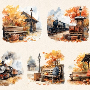 Watercolor Autumn Travel Clipart - Fall Train Trip 10 High Quality PNG ...