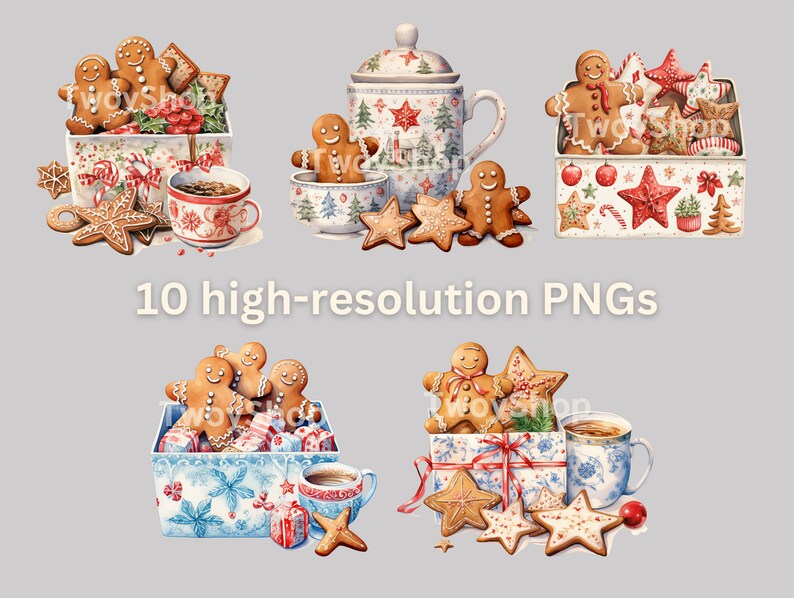 Watercolor Gingerbread Cookies Clipart - 10 Jpegs and PNG Files ...