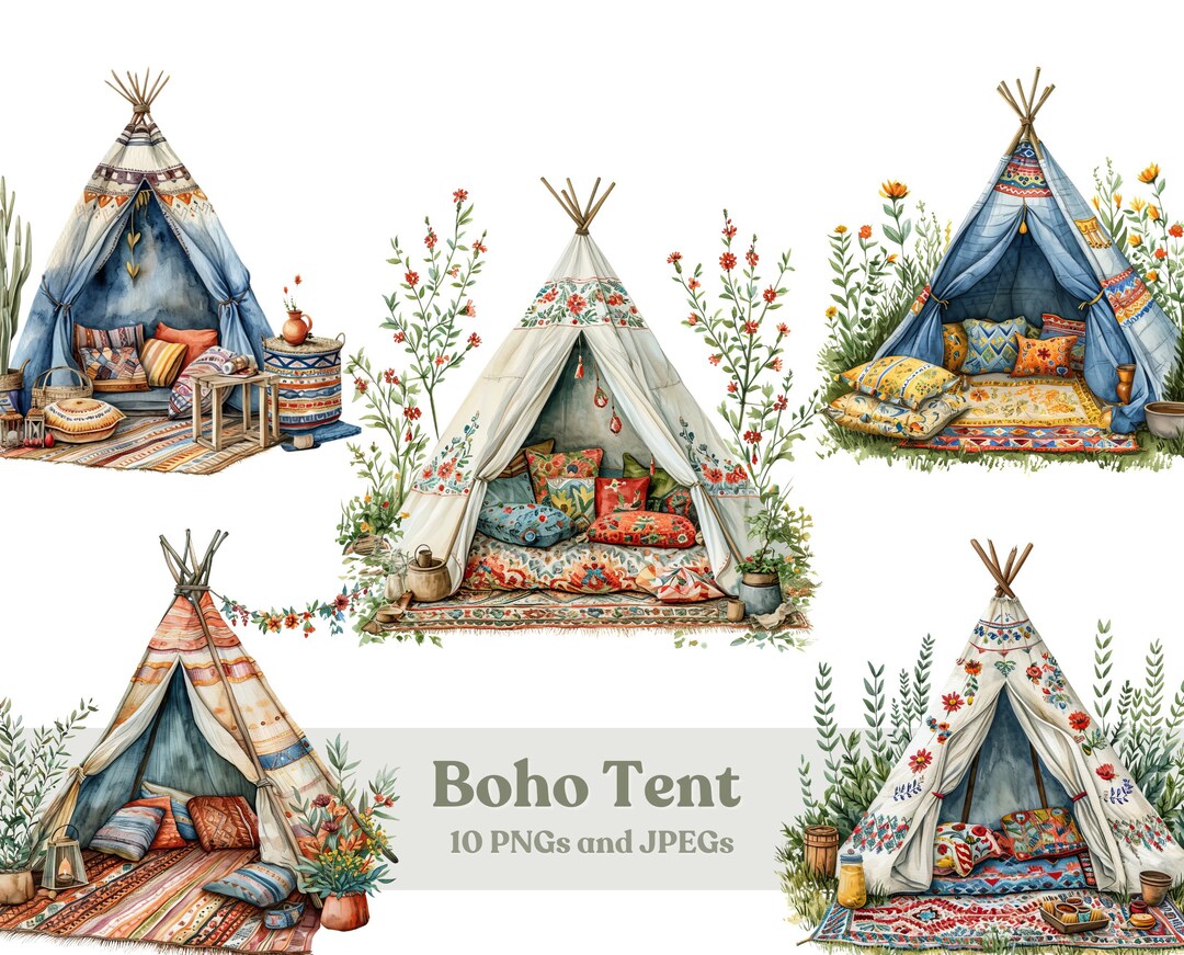 Watercolor Boho Tent Clipart: Nursery Decor (digital Download) - Etsy