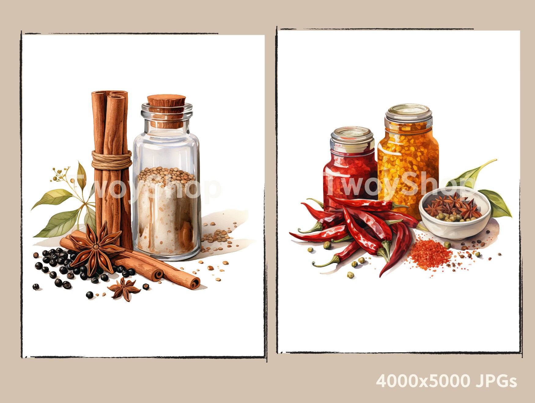 Watercolor Herb & Spice Clipart, Watercolor Culinary Bottles 10 High ...