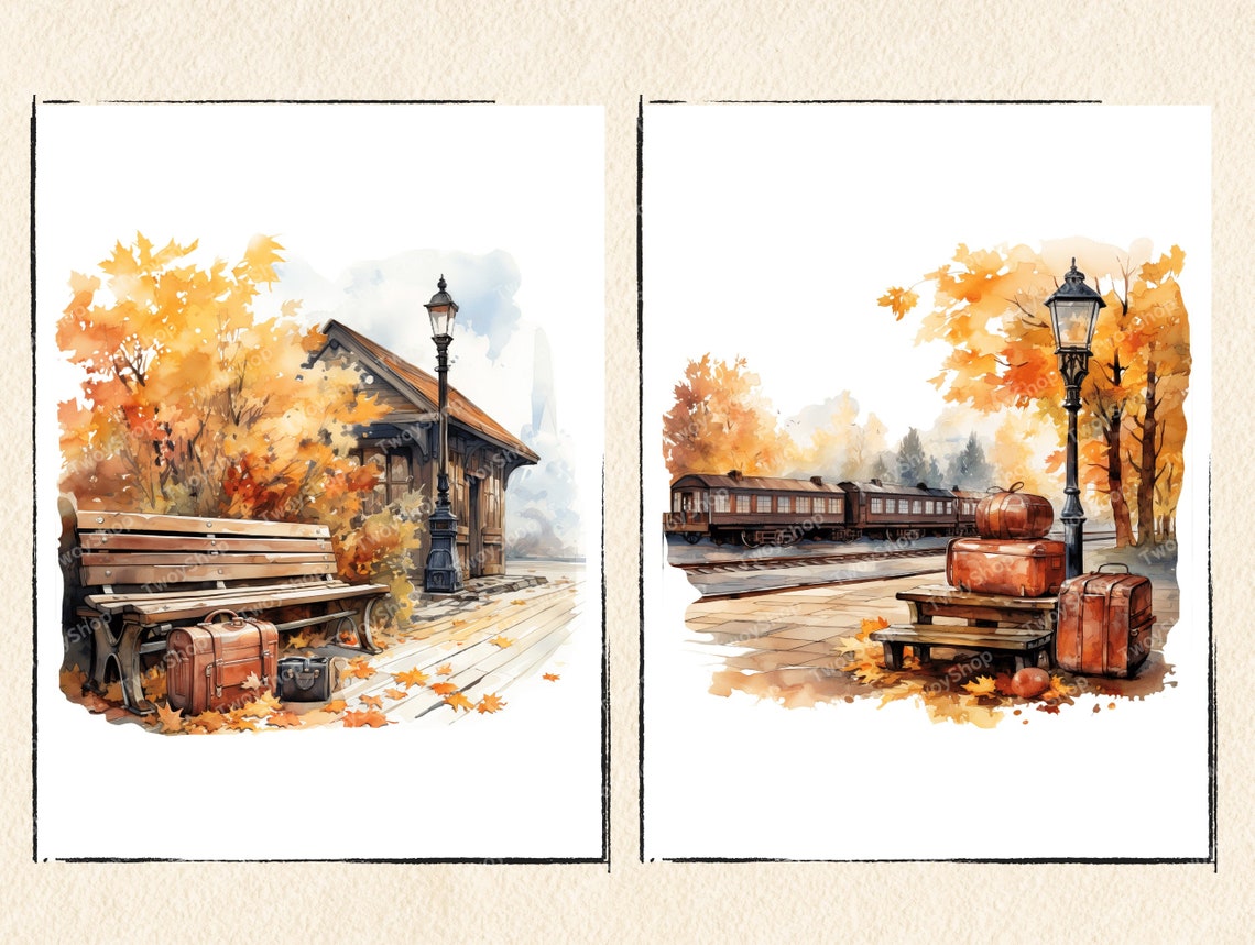 Watercolor Autumn Travel Clipart - Fall Train Trip 10 High Quality PNG ...