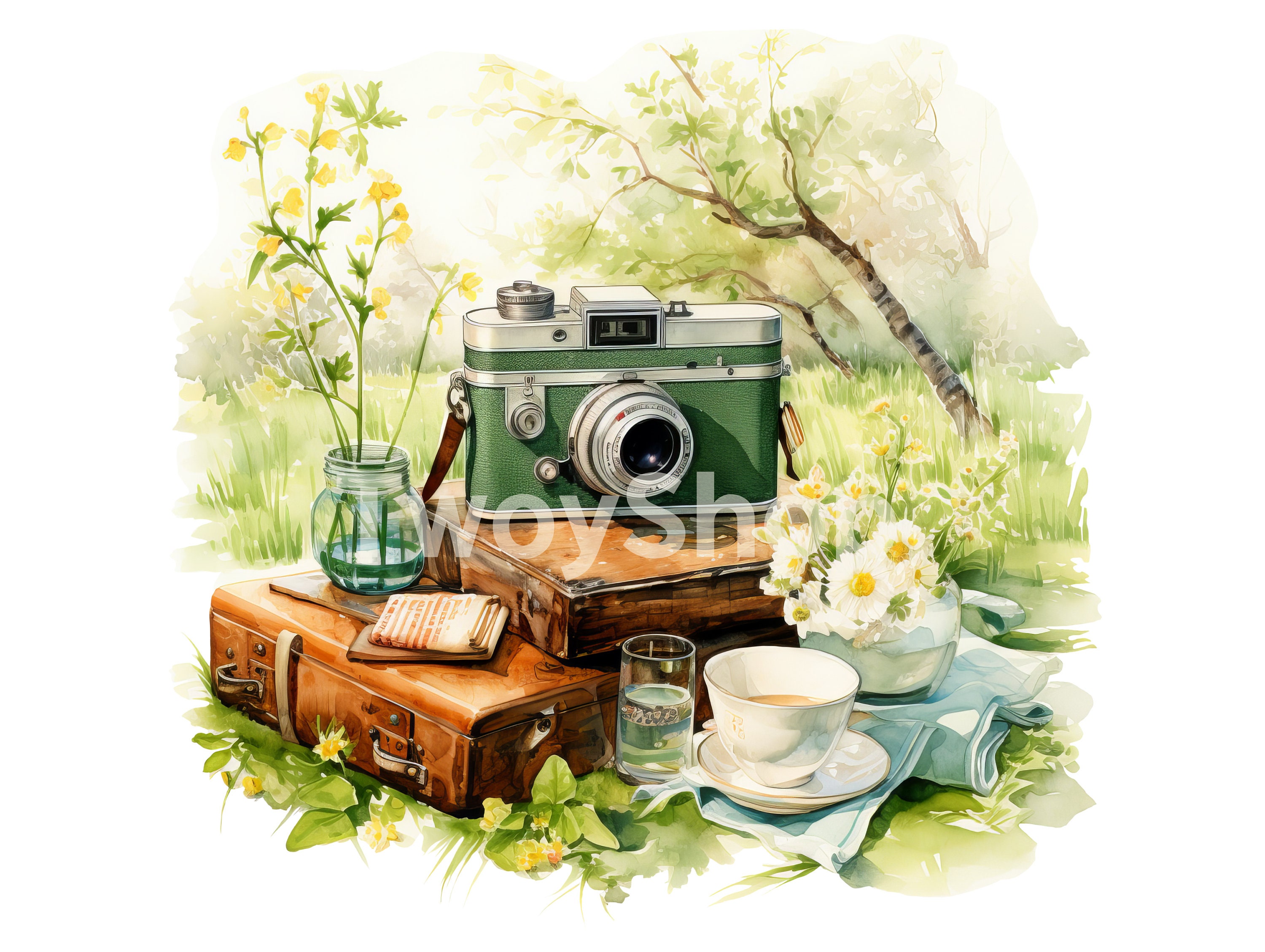 Watercolor Spring Camera Clipart, Hello Spring Floral Vintage Camera 10 ...