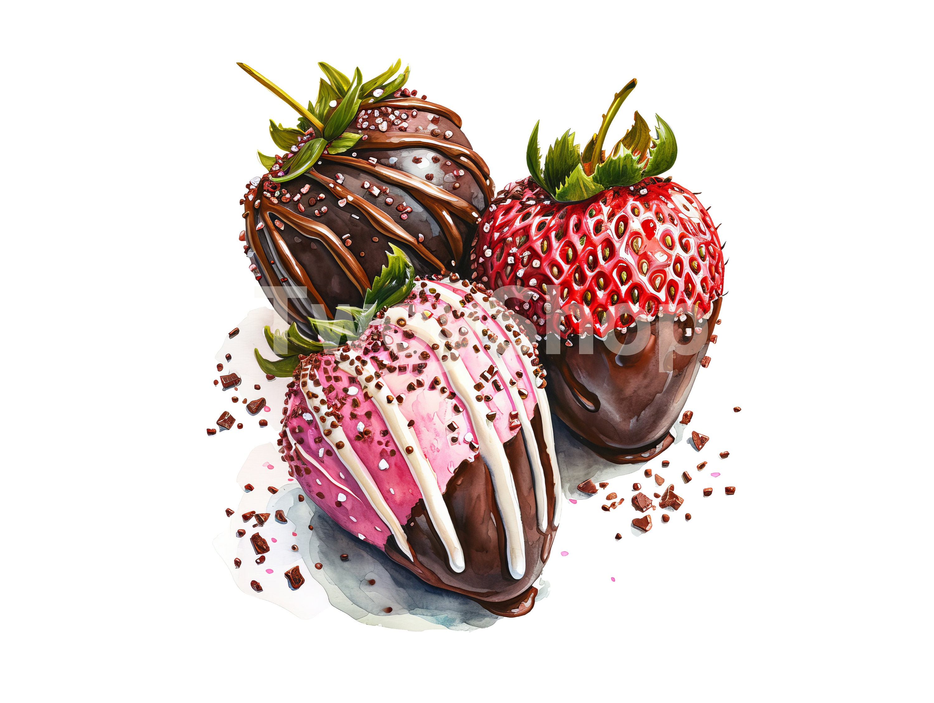 Watercolor Chocolate Strawberries Clipart, Valentines Day 10 High ...