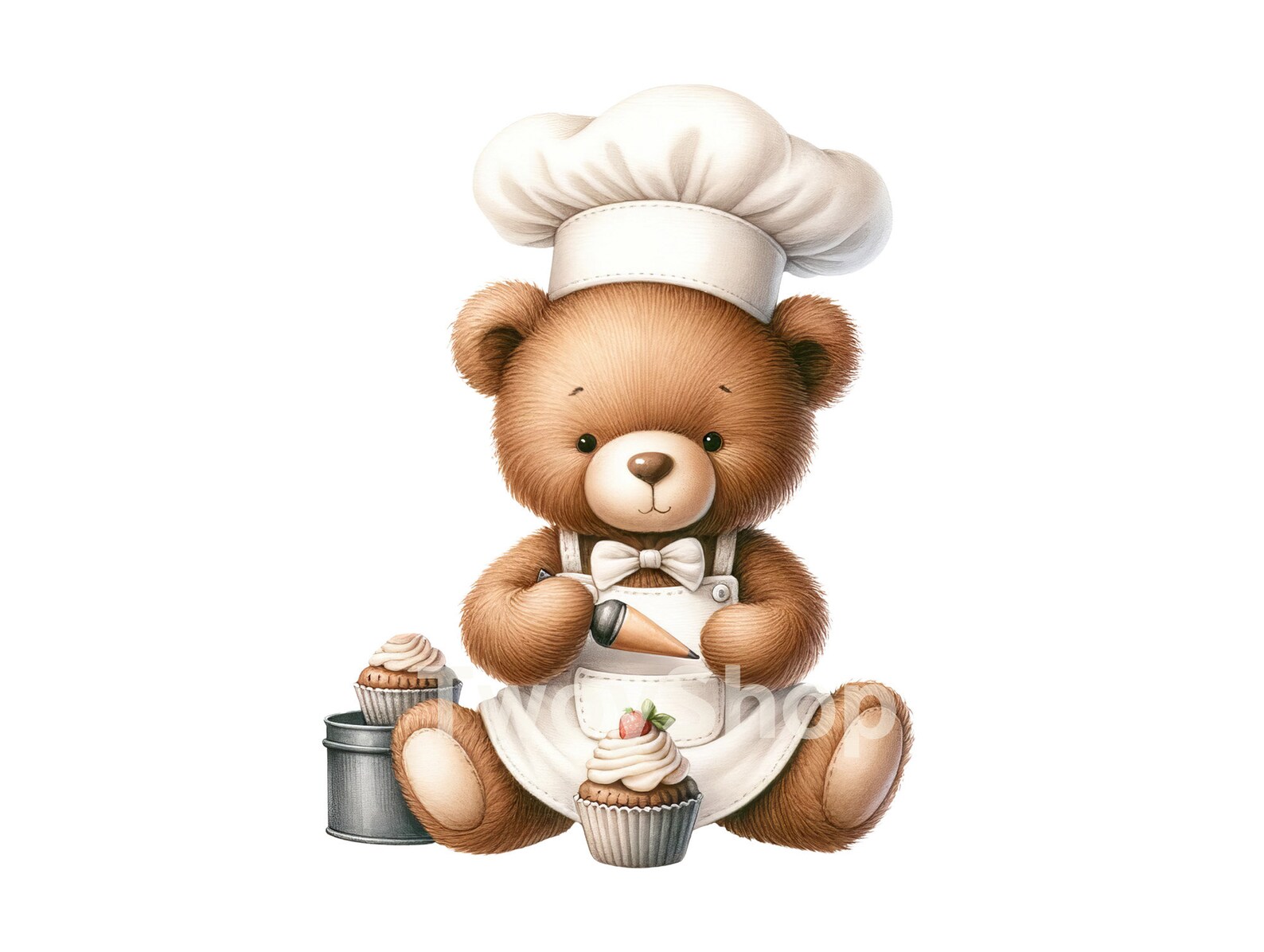 Cute Teddy Bear Chef Clipart Set - 10 High-quality PNG & JPG Files for ...