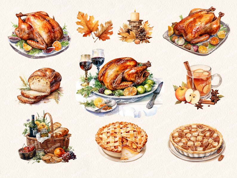 Watercolor Thanksgiving Clipart, Hello Fall PNG Files, Thanksgiving ...