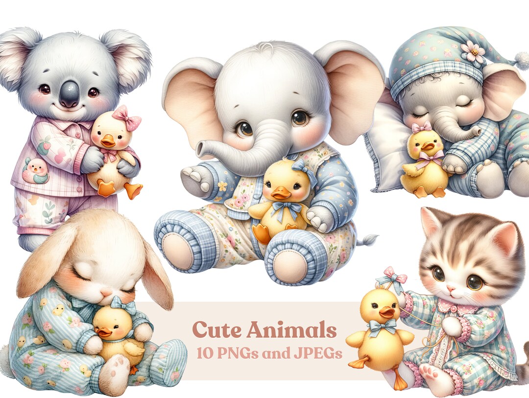 Watercolor Cute Animals Clipart, Printable 10 High Quality Jpegs and ...