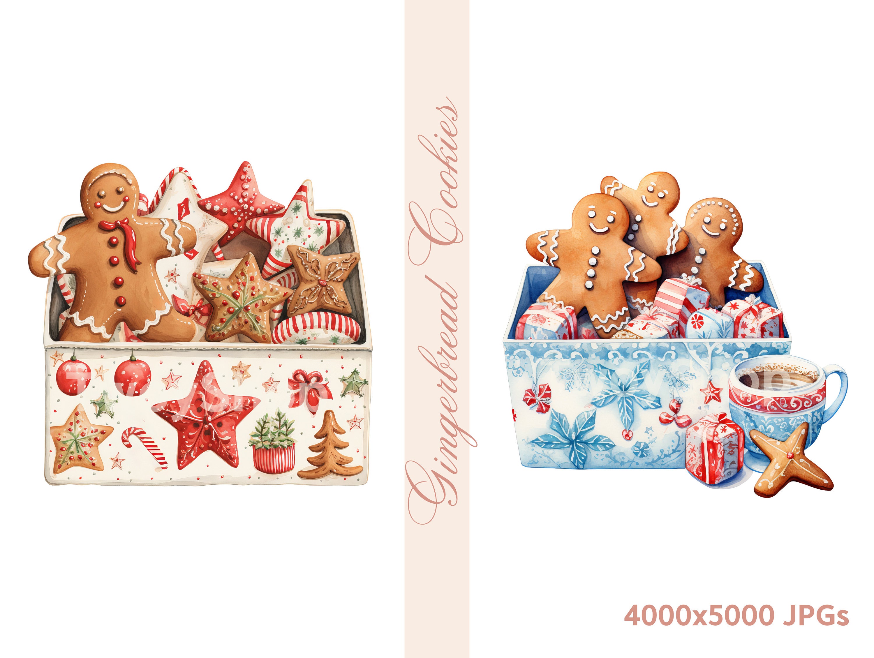 Watercolor Gingerbread Cookies Clipart, 10 Jpegs and PNG Files ...