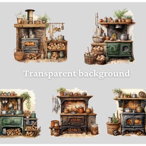 Watercolor Rustic Cozy Kitchen Clipart - 10 High-quality Rustic ...