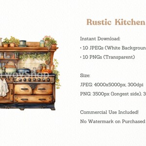 Watercolor Rustic Kitchen Clipart, 10 Elements High Quality Jpegs and ...