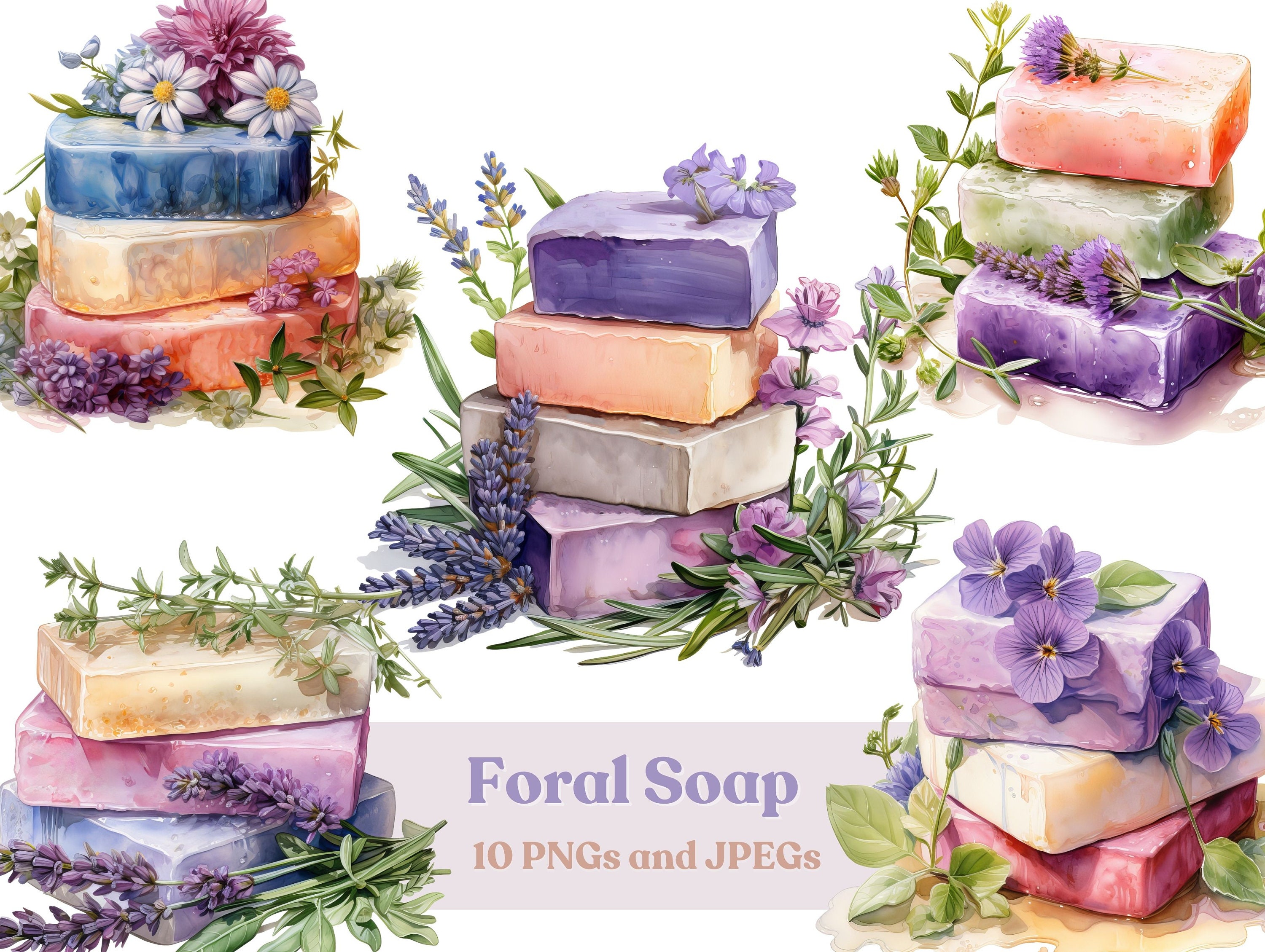 Watercolor Floral Soap Clipart: Lavender PNG & JPEG (digital Download ...