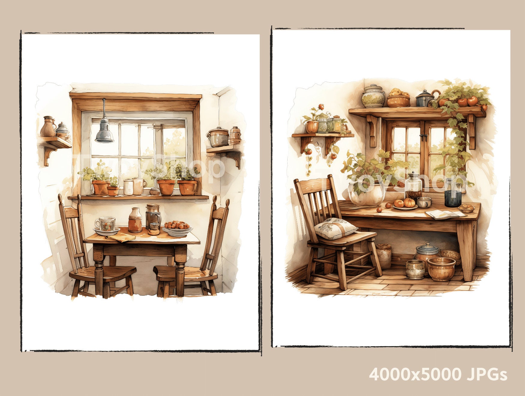 Watercolor Cozy Window Nook Clipart: 10 PNG & JPEG Files (digital ...