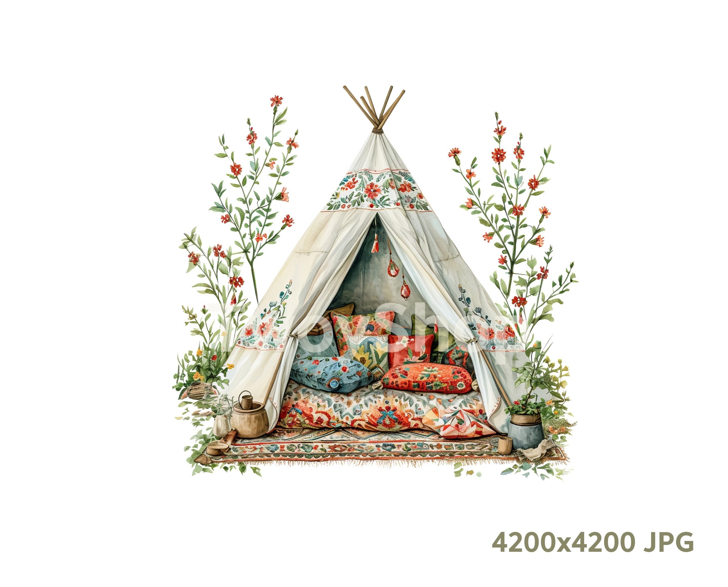 Watercolor Boho Tent Clipart: Nursery Decor (digital Download) - Etsy