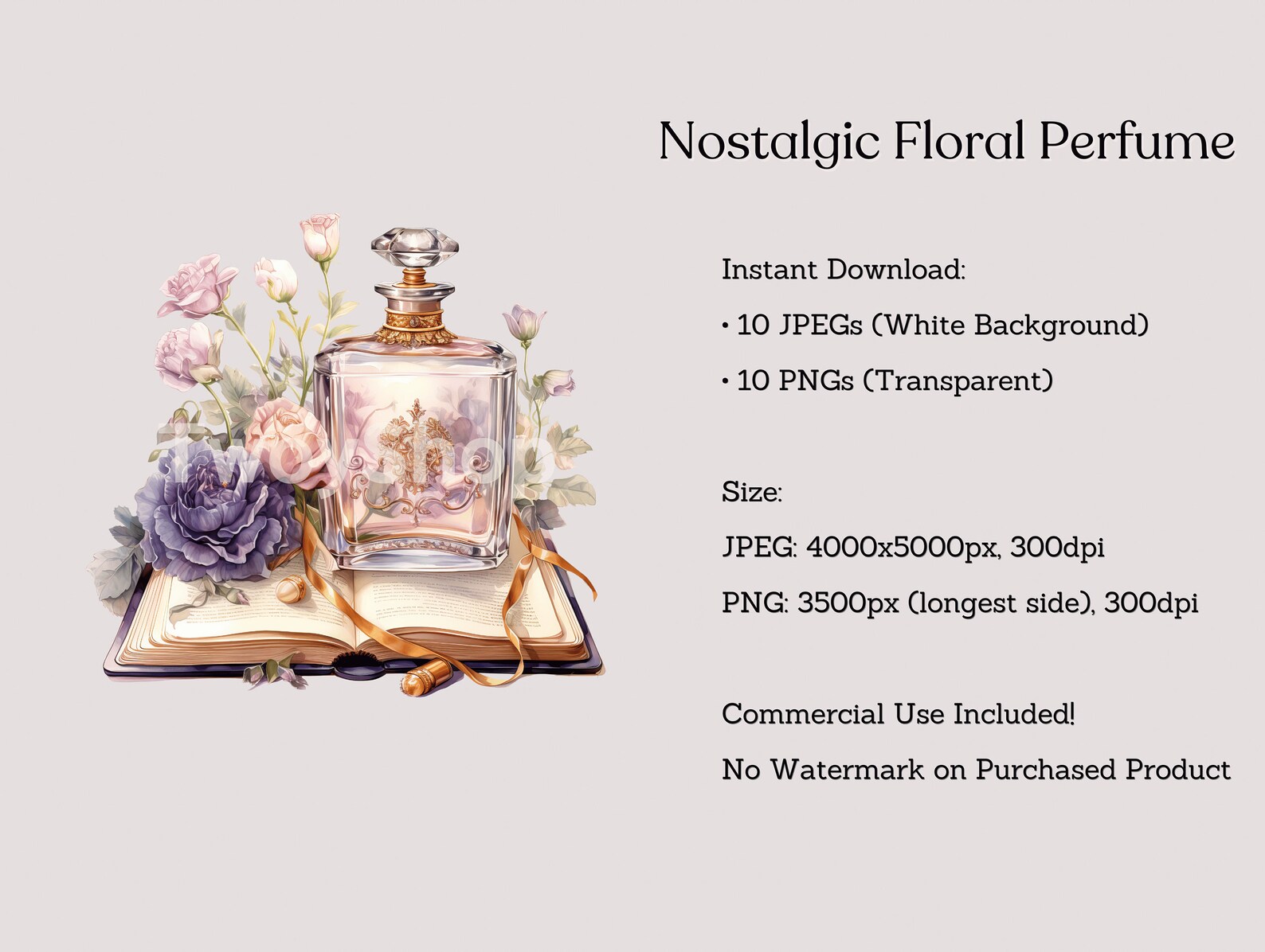 Nostalgic Floral Perfume Bottles, Watercolor Clipart 10 High Quality ...