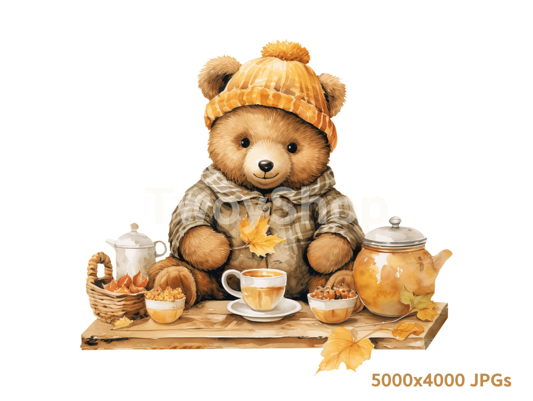 Watercolor Cooking Teddy Clipart, Teddy Bear 10 High Quality PNG Files ...