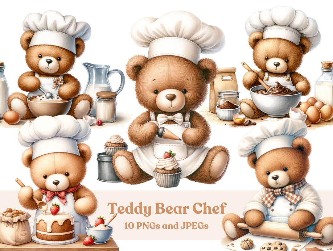 Teddy Bear Chef Clipart Set: Nursery & Baby Shower (digital Download ...