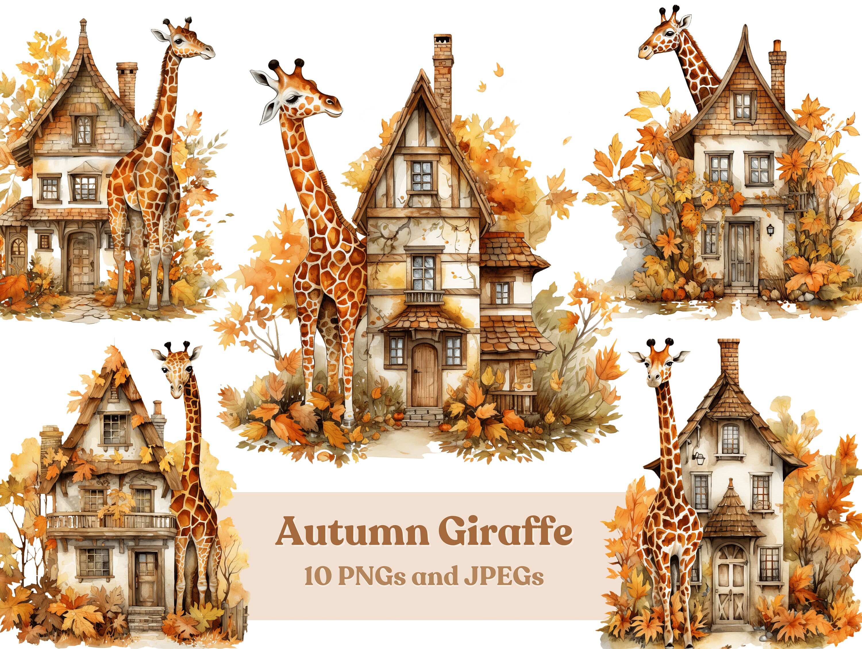 Autumn Giraffe House Clipart 10 High Quality PNG Files and - Etsy