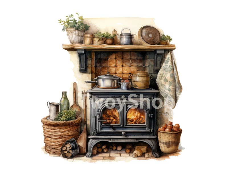 Watercolor Rustic Cozy Kitchen Clipart 10 High-quality Rustic ...