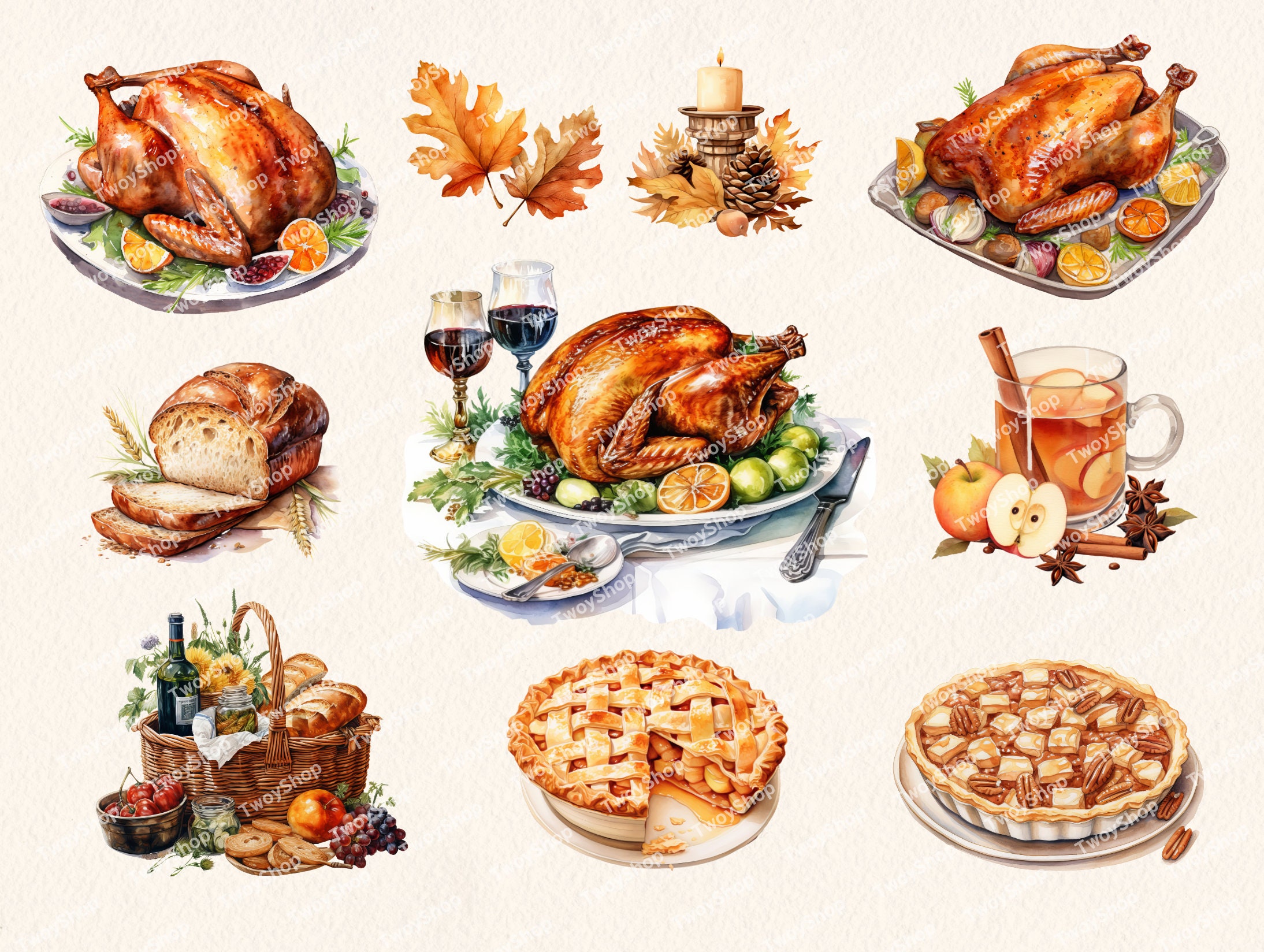 Watercolor Thanksgiving Clipart, Hello Fall PNG Files, Thanksgiving ...