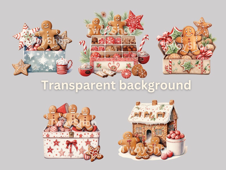 Watercolor Gingerbread Cookies Clipart, 10 Jpegs and PNG Files ...